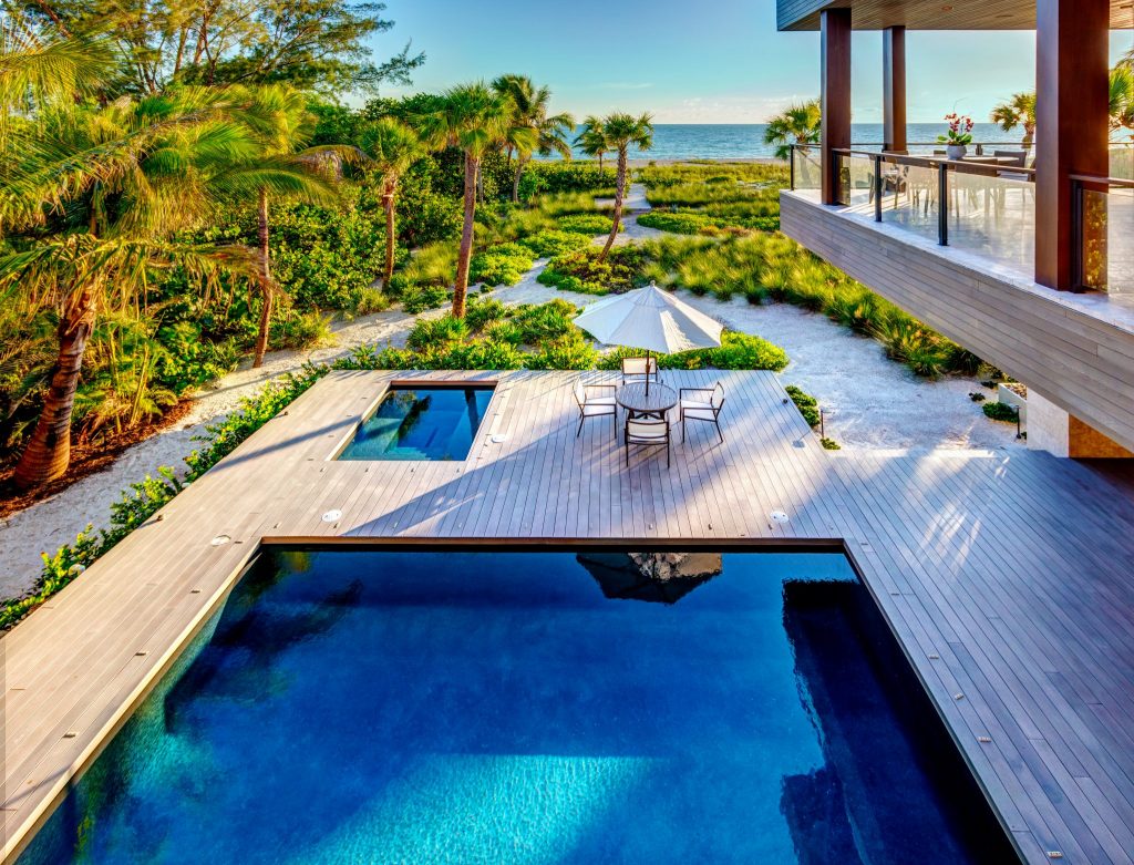 Modern Coastal Pool Overhead - Michael A. Gilkey, Inc.